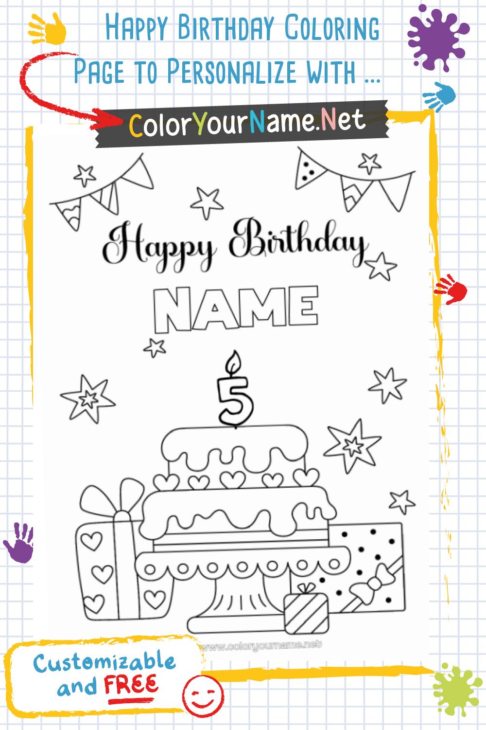 Happy Birthday Coloring Page to Personalize with Age and Name