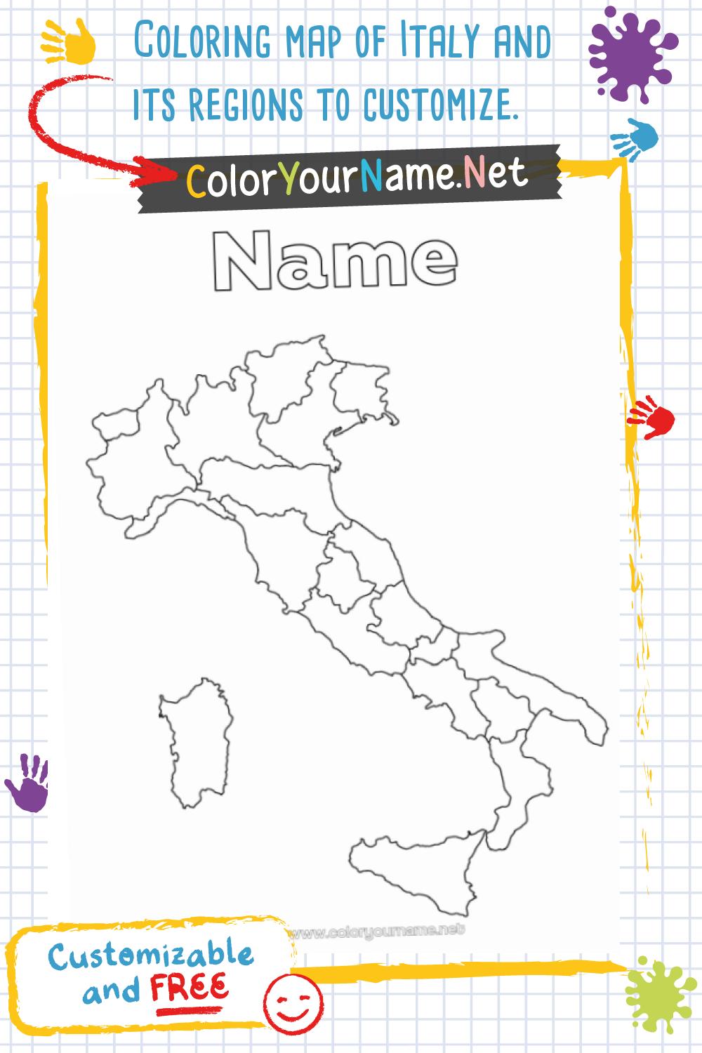 Coloring map of Italy and its regions to customize.