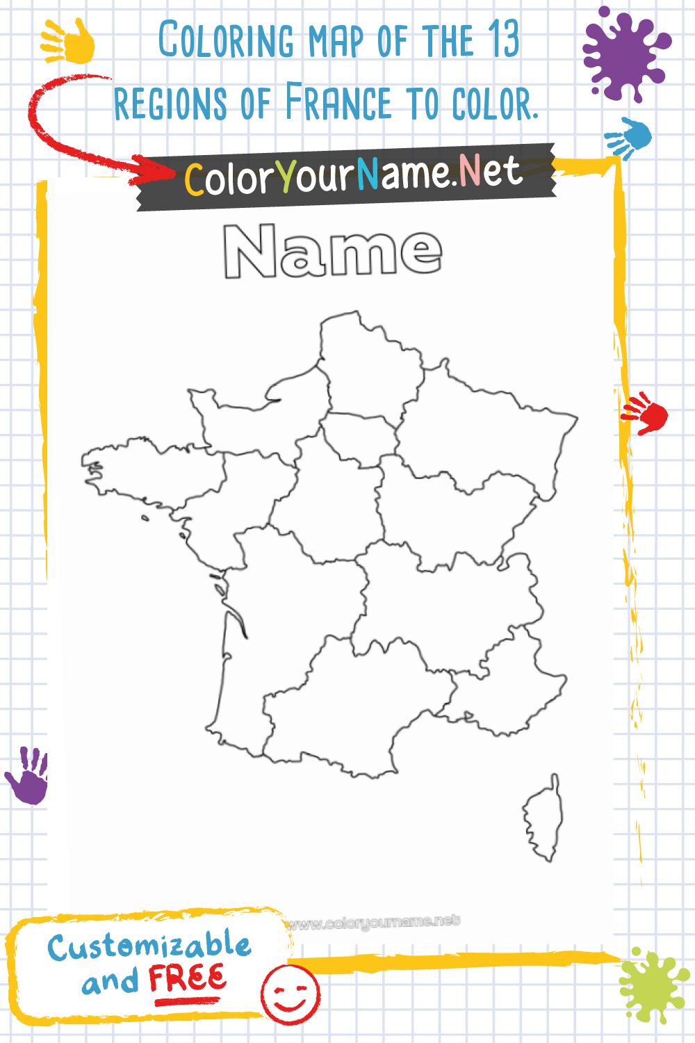 Coloring map of the 13 regions of France to color.