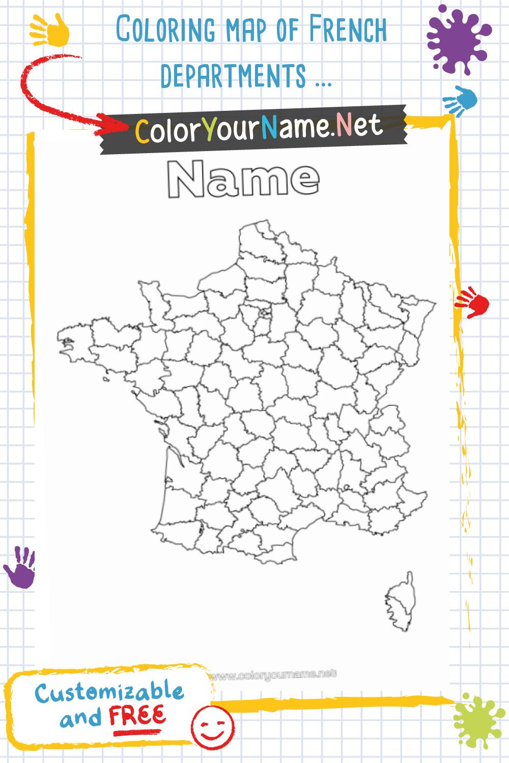Coloring map of French departments – Customizable France