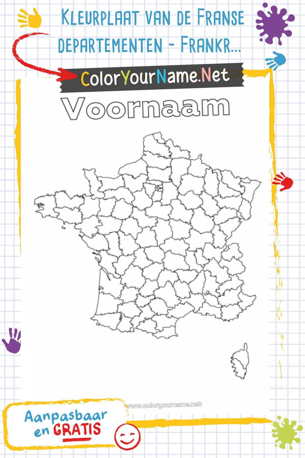 Kleurplaat van de Franse departementen - Frankrijk om te personaliseren