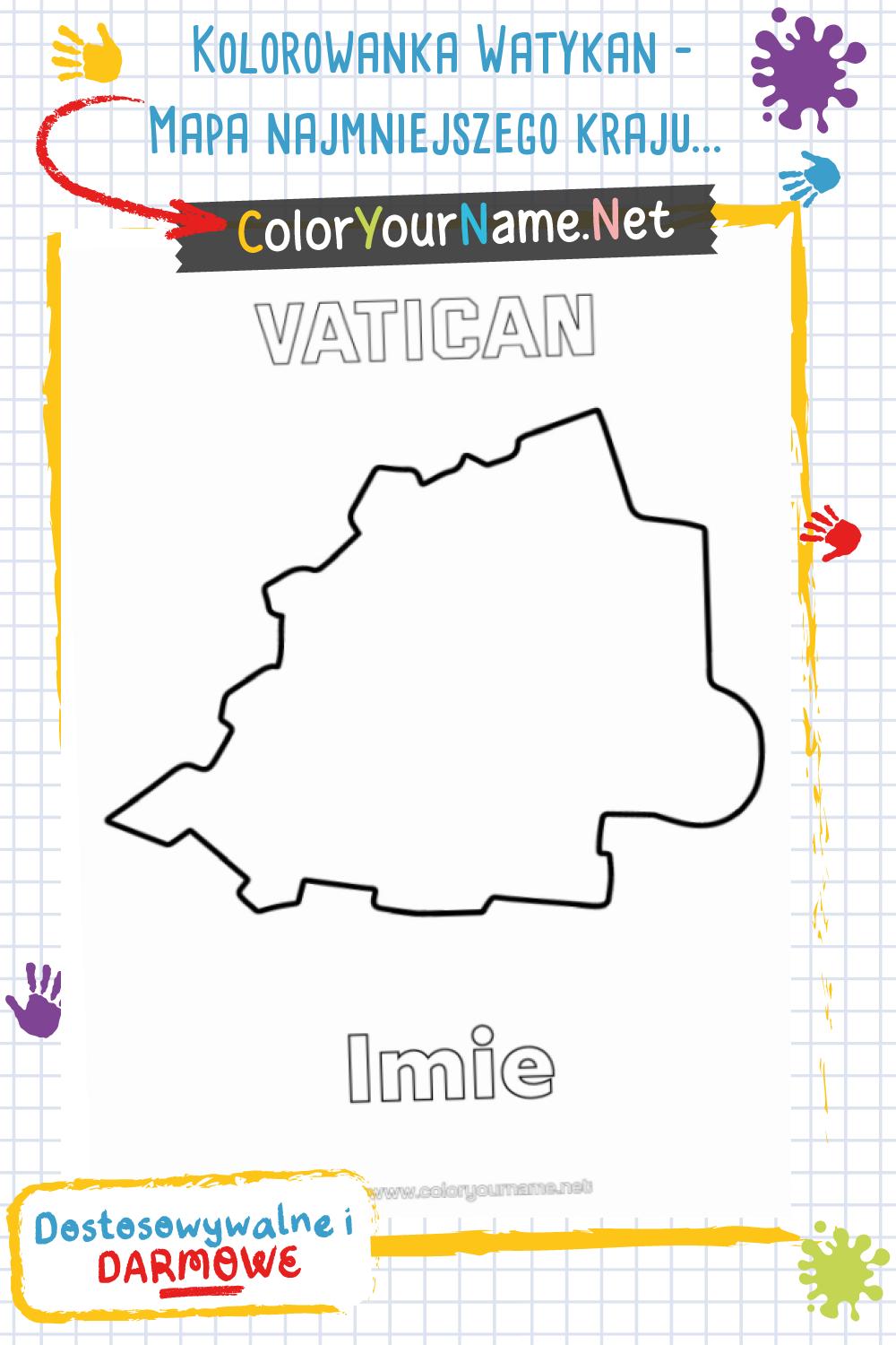 Kolorowanka Watykan – Mapa najmniejszego kraju na świecie do personalizacji