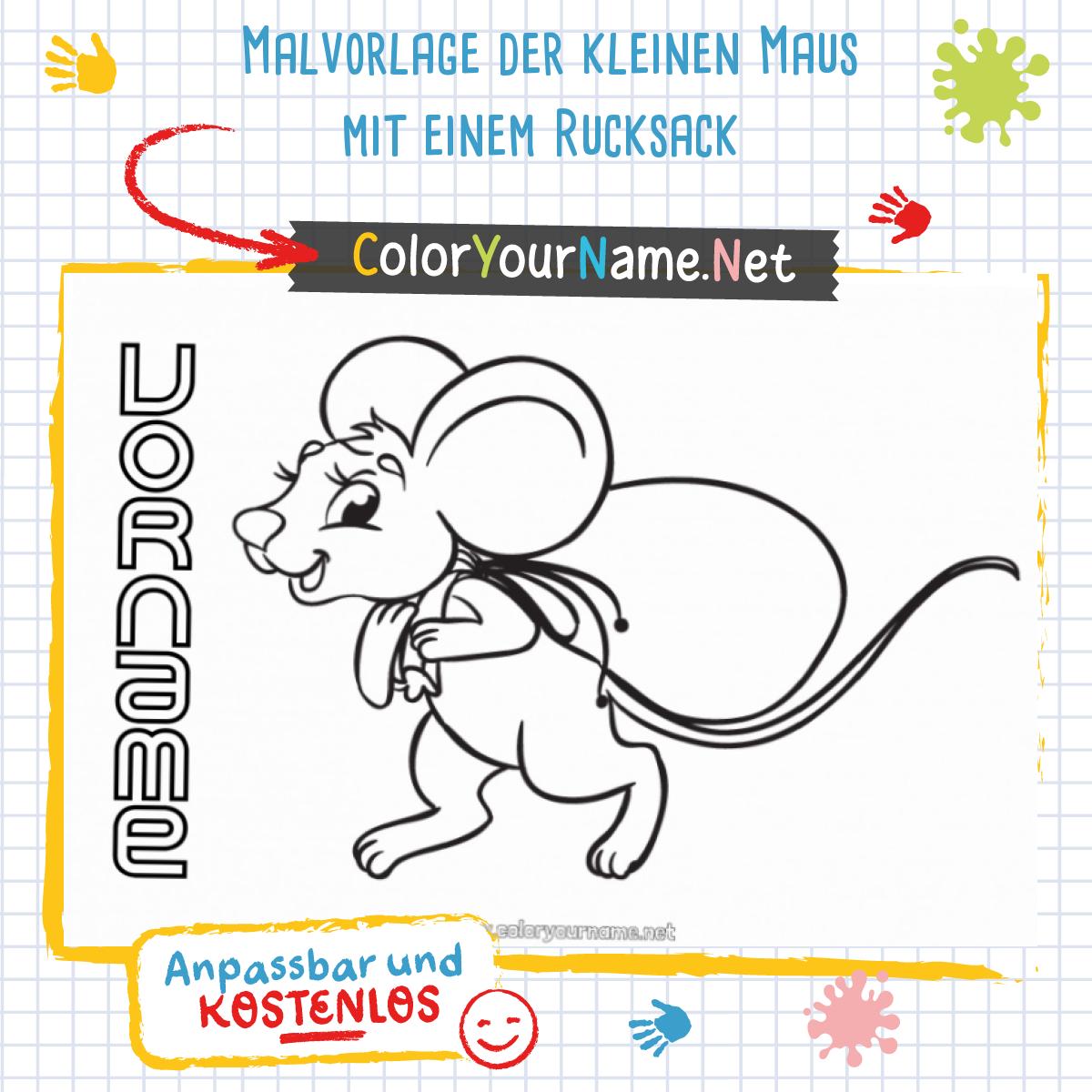 Malvorlage der kleinen Maus mit einem Rucksack