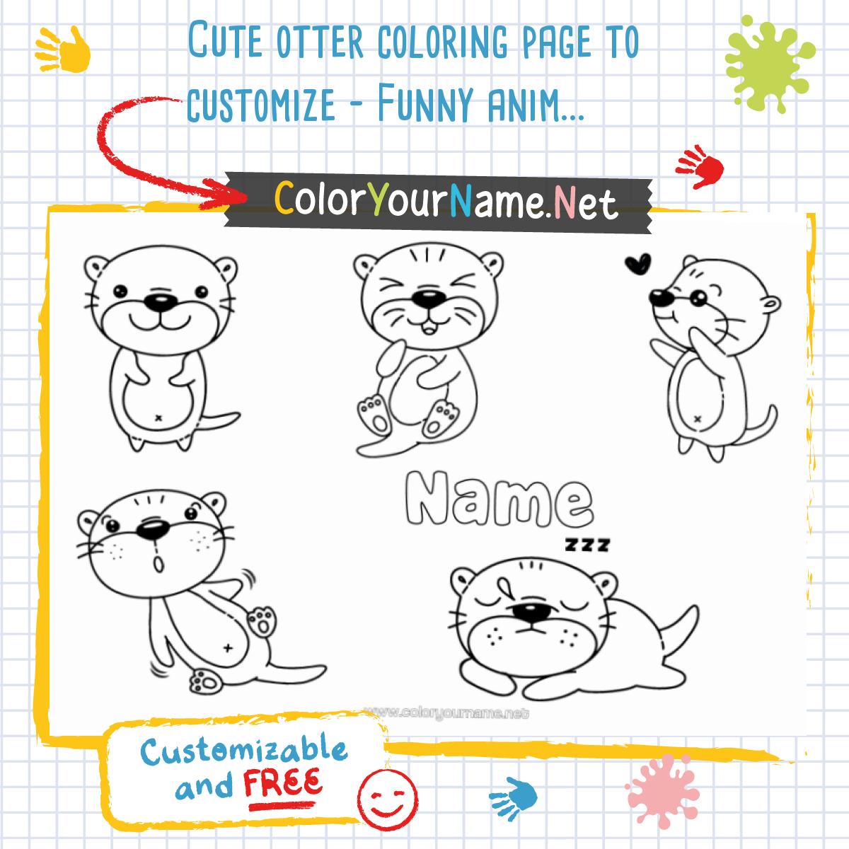 Cute otter coloring page to customize – Funny animals to print