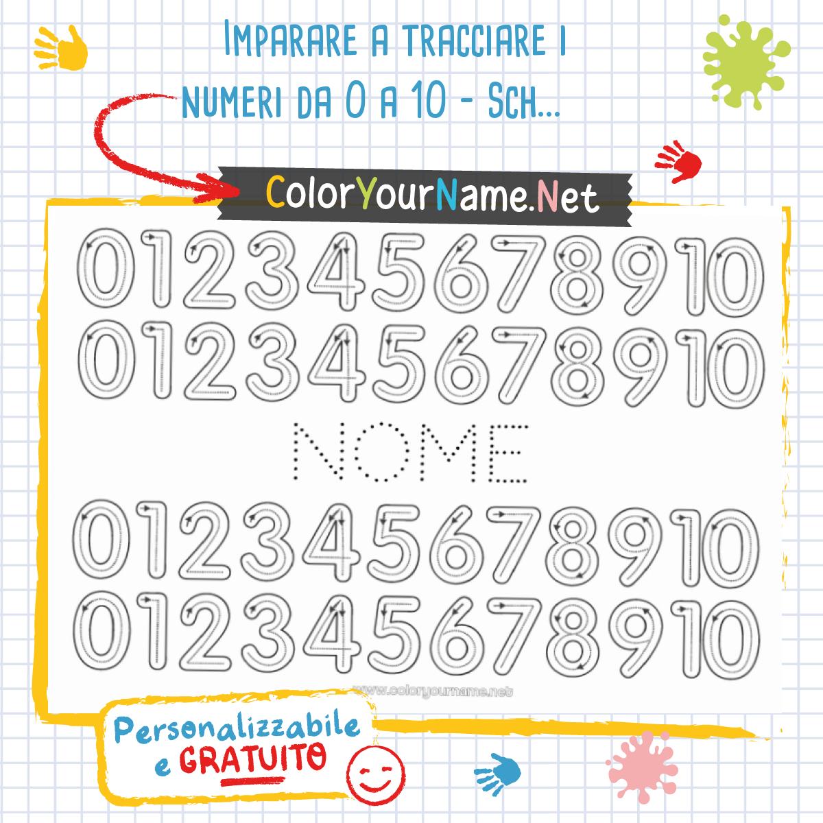 Imparare a tracciare i numeri da 0 a 10 – Scheda personalizzabile da ...