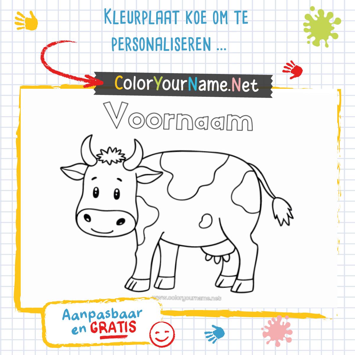 Kleurplaat koe om te personaliseren – Boerderijdier