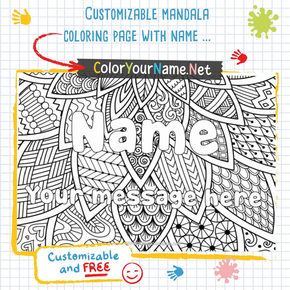 Customizable mandala coloring page with name – Printable zentangle ...