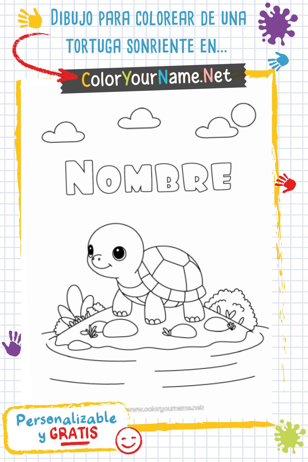 Dibujo para colorear de una tortuga sonriente en su islote.