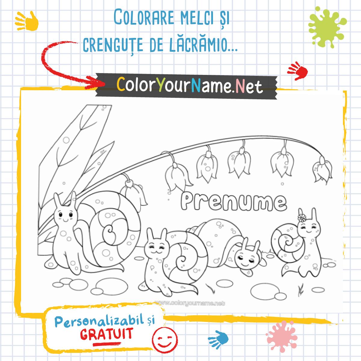 Colorare melci și crenguțe de lăcrămioare personalizabile de imprimat