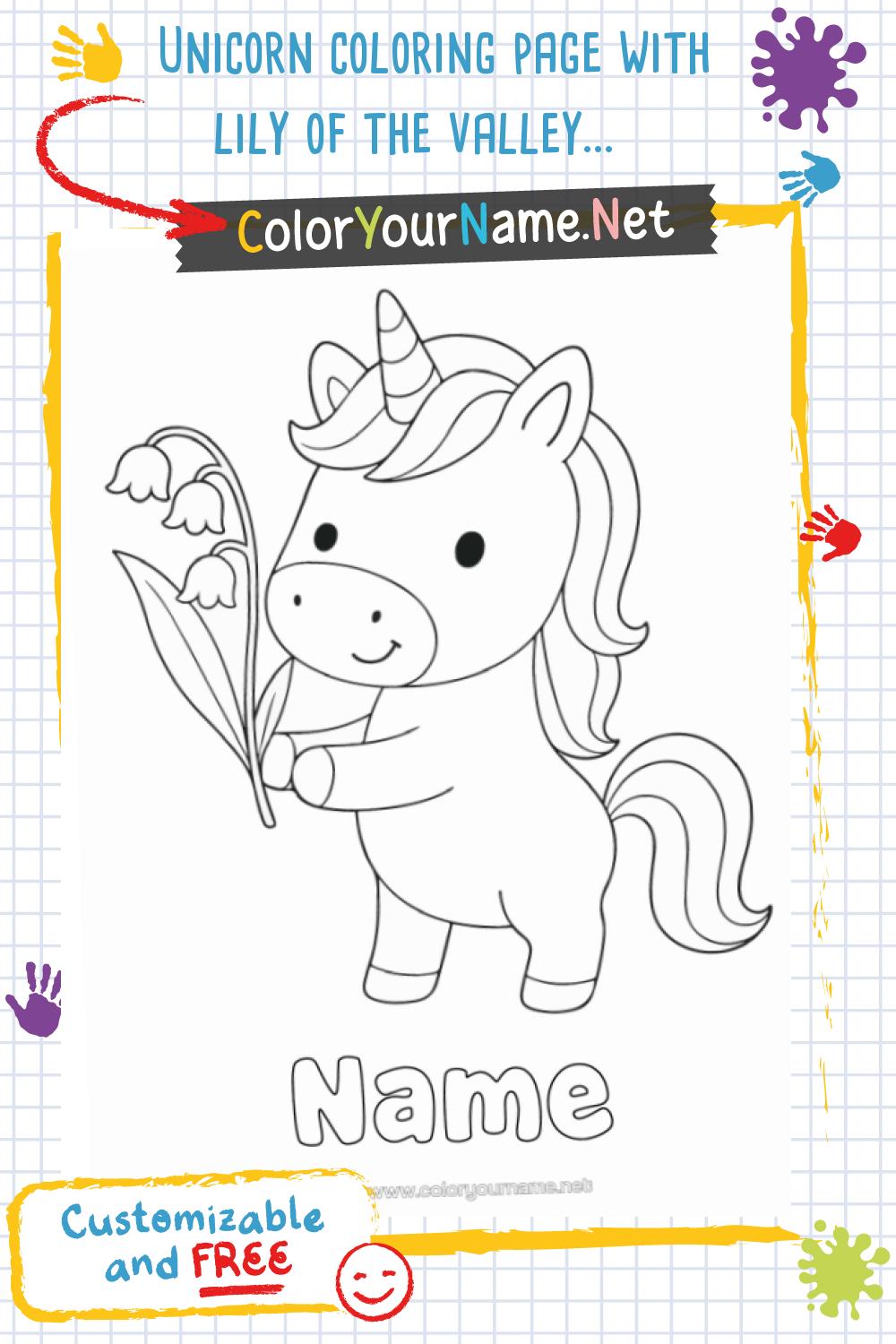 Unicorn coloring page with lily of the valley to customize – May 1st