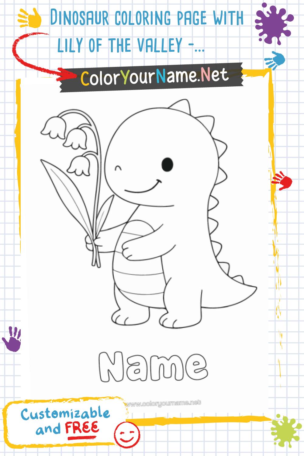 Dinosaur coloring page with lily of the valley – to print and customize