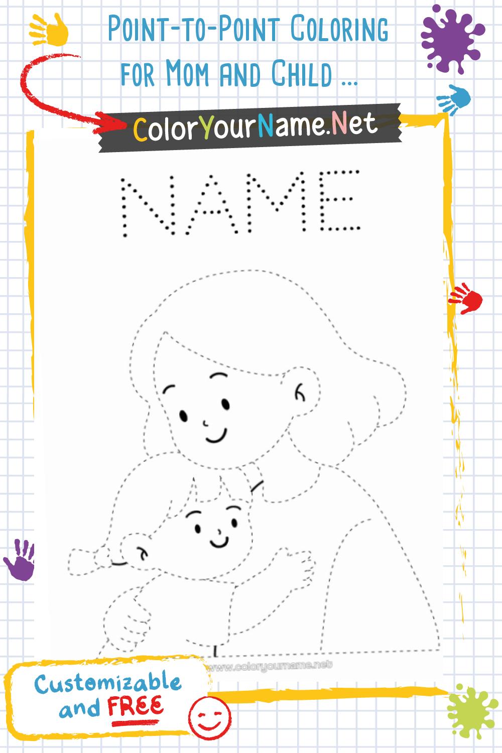 Point-to-Point Coloring for Mom and Child – Customizable Page
