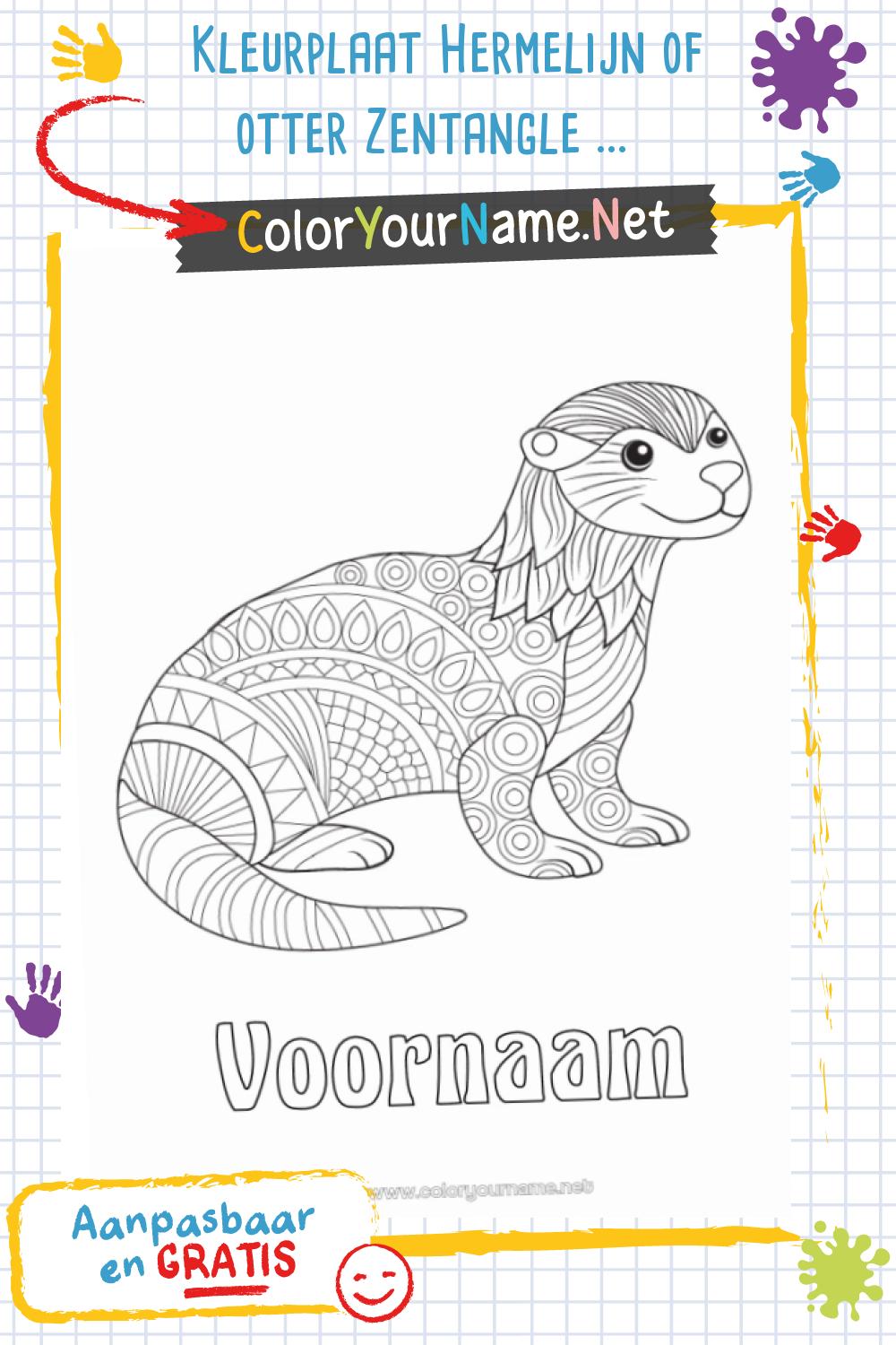Kleurplaat Hermelijn of otter Zentangle – Aanpasbare pagina