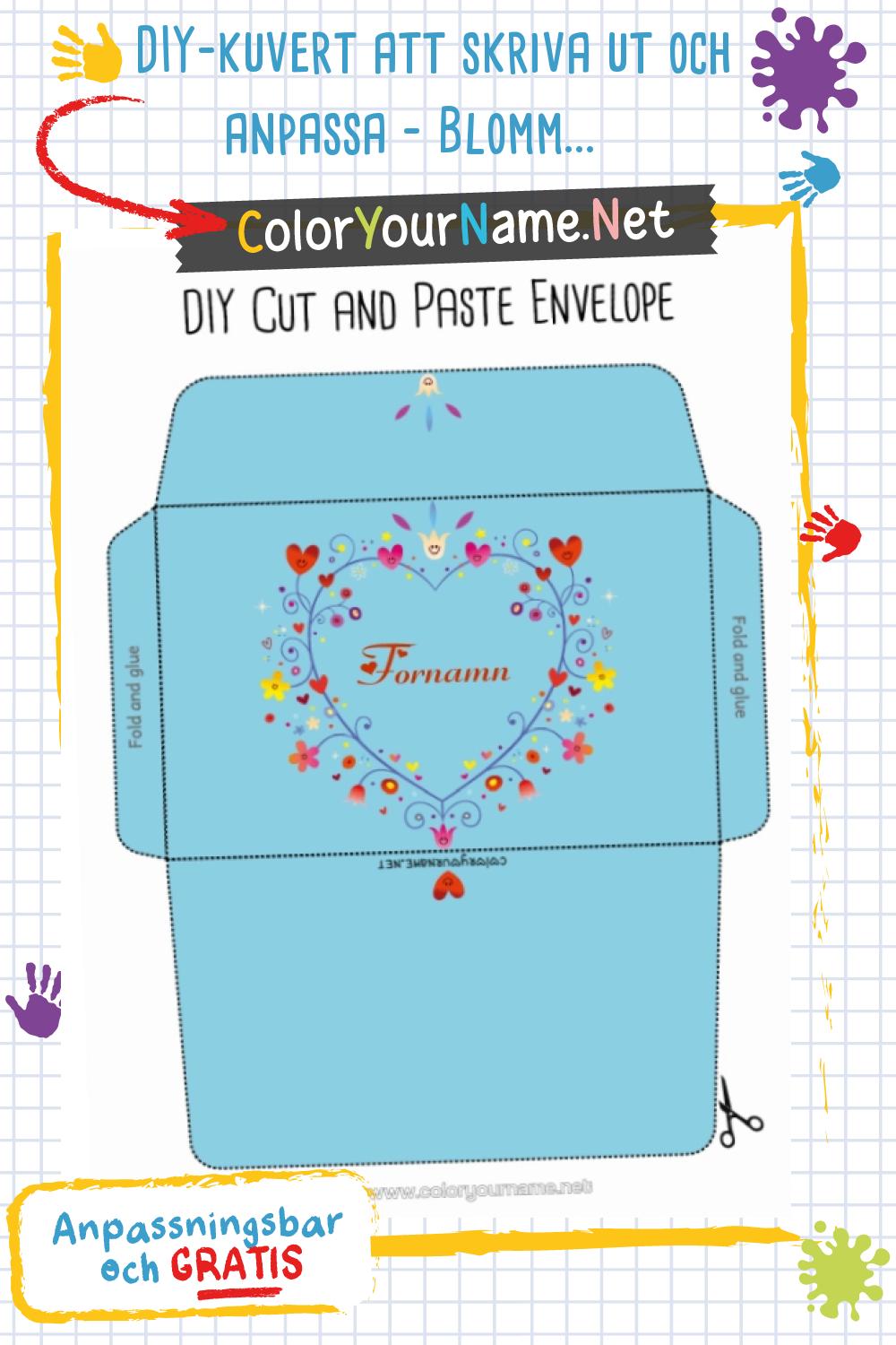 DIY-kuvert att skriva ut och anpassa – Blommigt hjärtmönster
