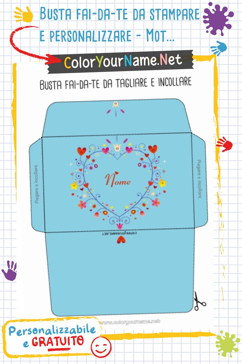 Busta fai-da-te da stampare e personalizzare – Motivo cuori fiorite