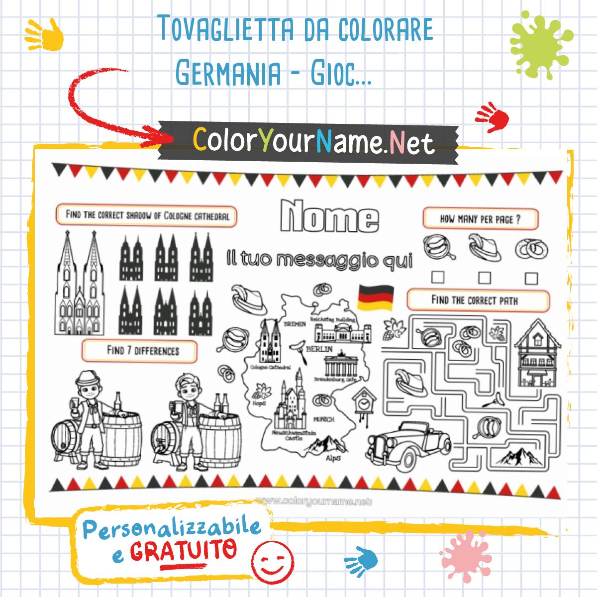 Tovaglietta da colorare Germania – Giochi, colorazione e nome ...