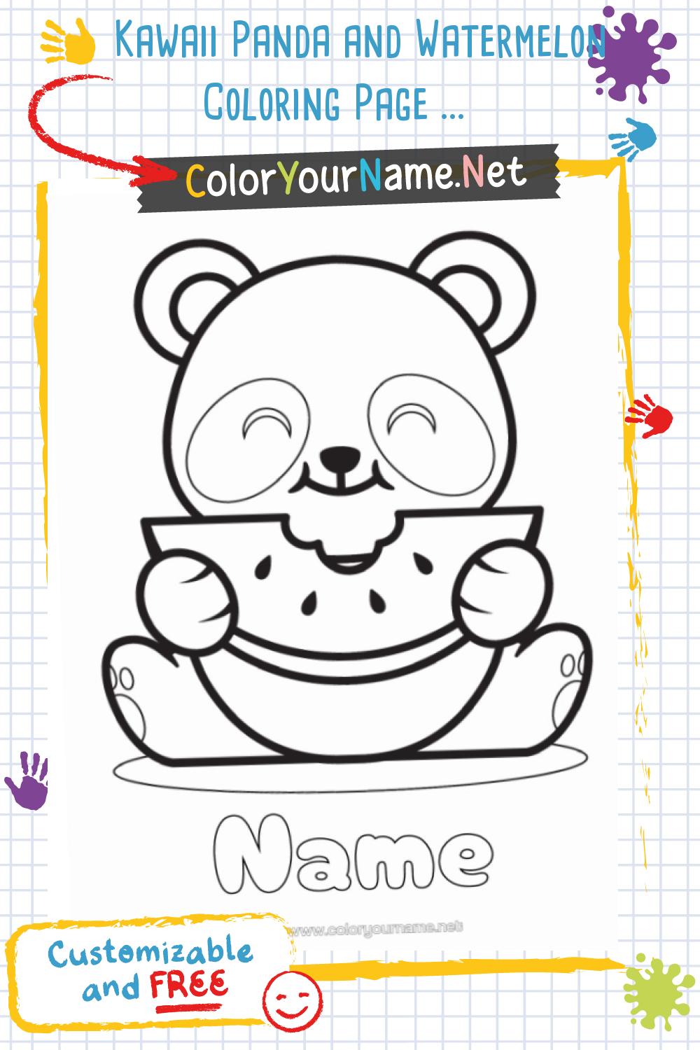Kawaii Panda and Watermelon Coloring Page – Customizable