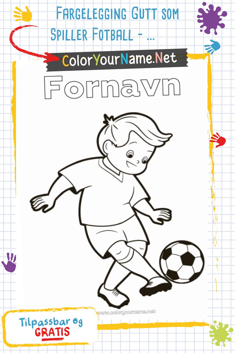 Fargelegging Gutt som Spiller Fotball – Kan tilpasses med navn