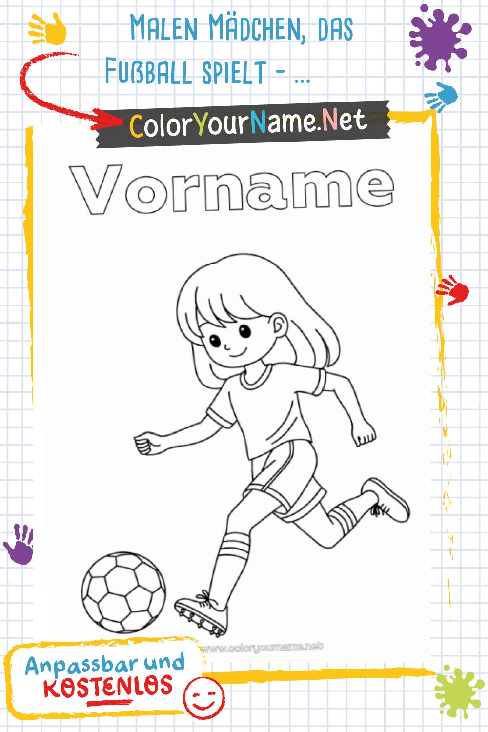 Malen Mädchen, das Fußball spielt – Mit Namen personalisierbar