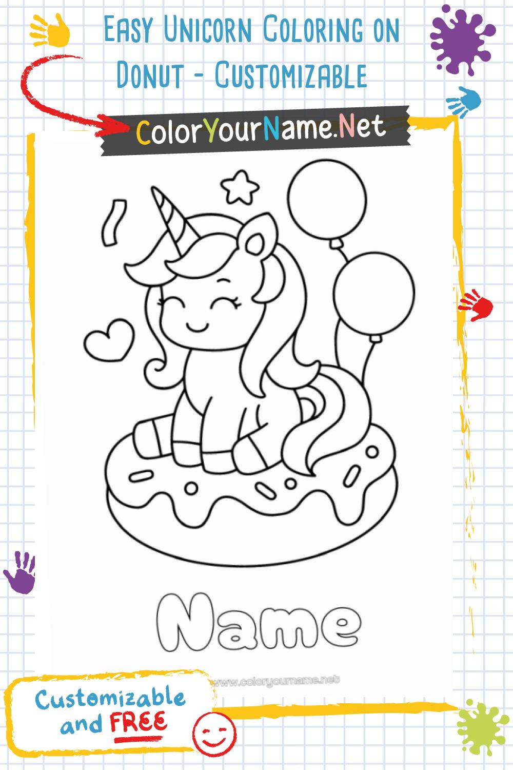 Easy Unicorn Coloring on Donut – Customizable