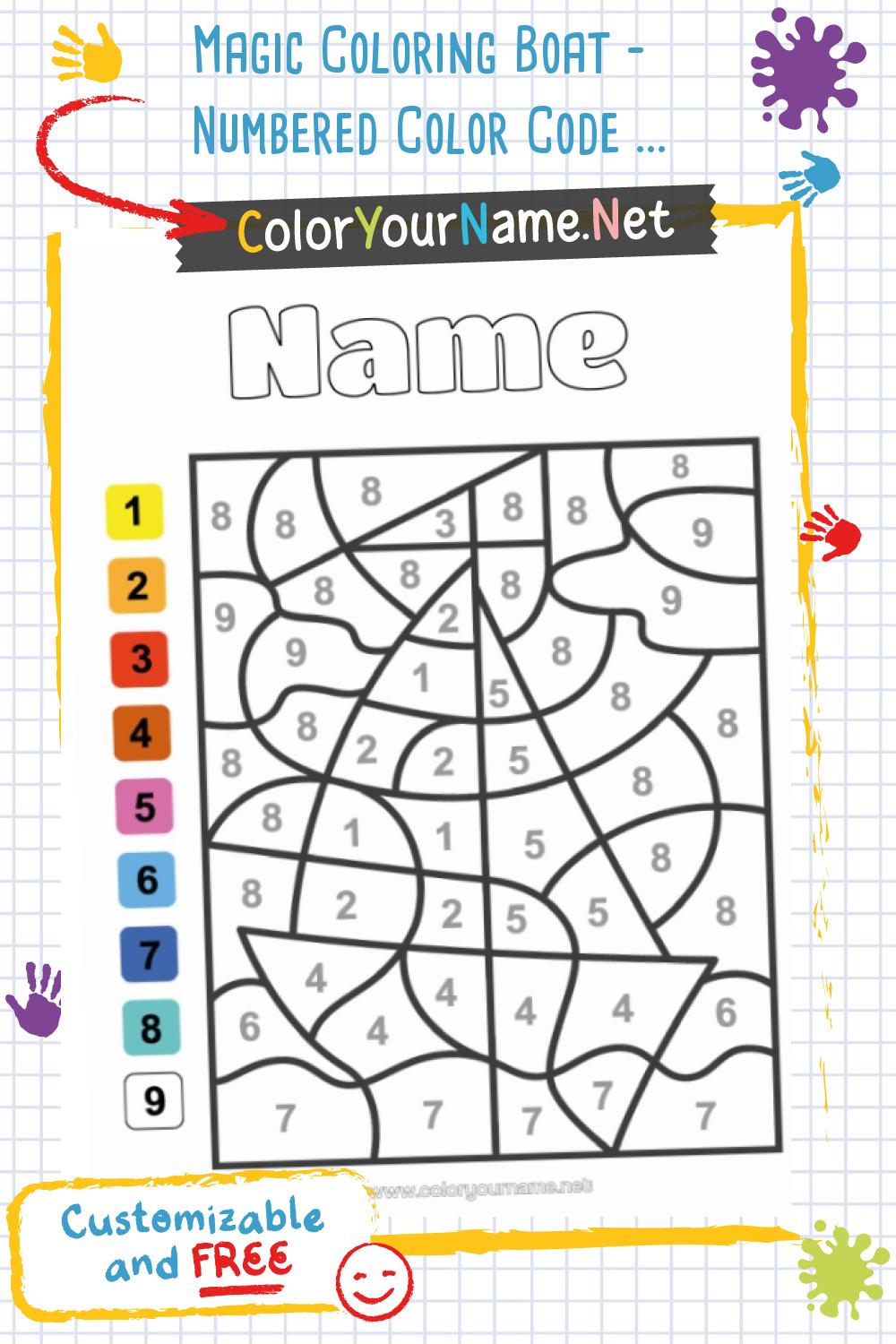 Magic Coloring Boat – Numbered Color Code and Customizable Name