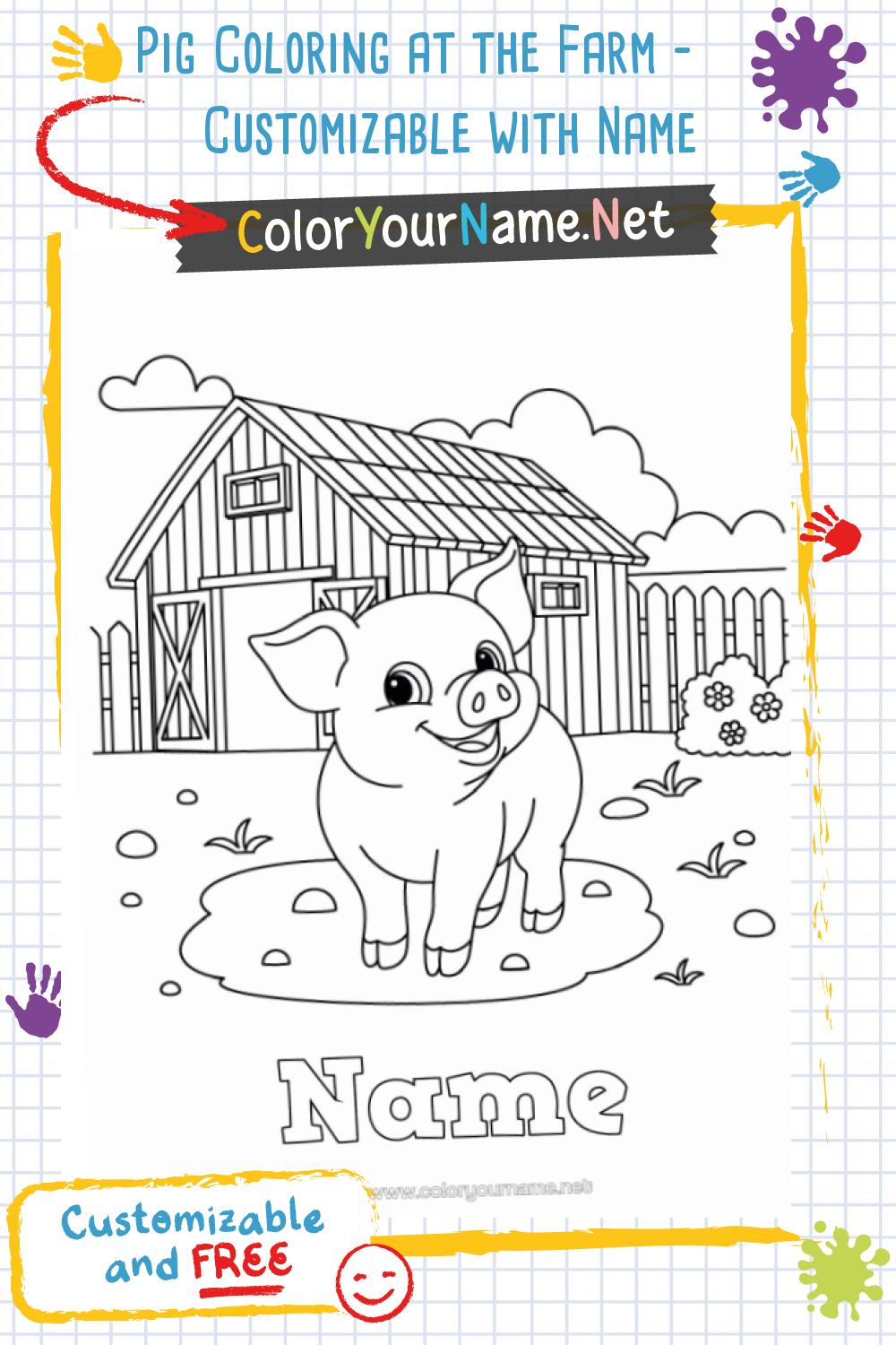 Pig Coloring at the Farm – Customizable with Name
