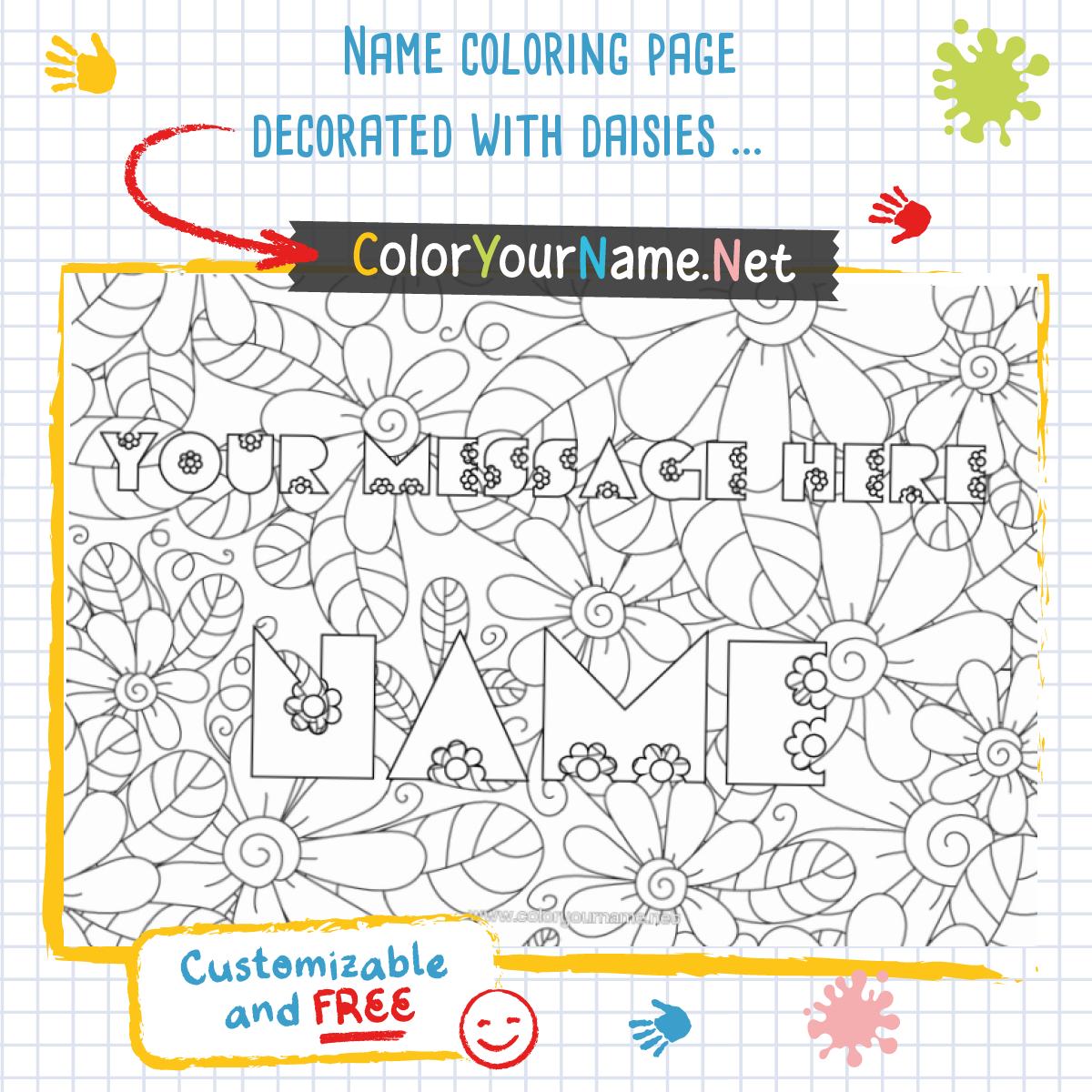 Name coloring page decorated with daisies – Free printable personalized ...