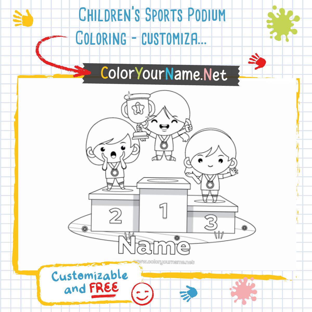 Children's Sports Podium Coloring – customizable message