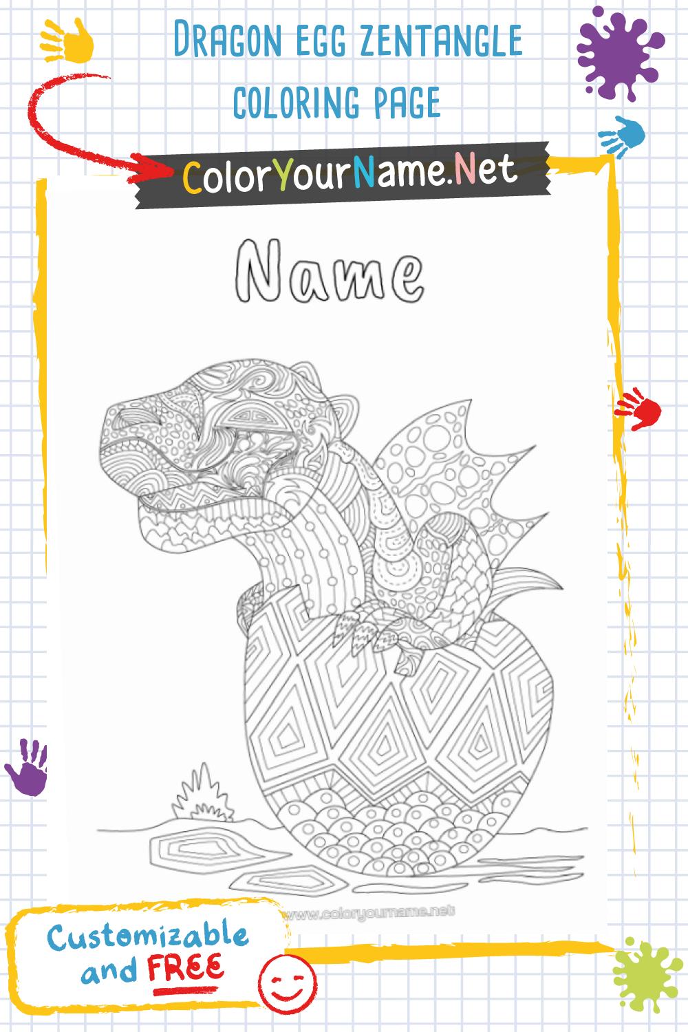 Dragon egg zentangle coloring page