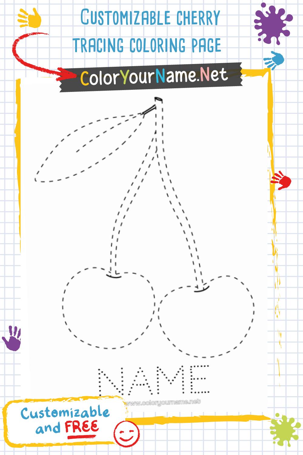 Customizable cherry tracing coloring page
