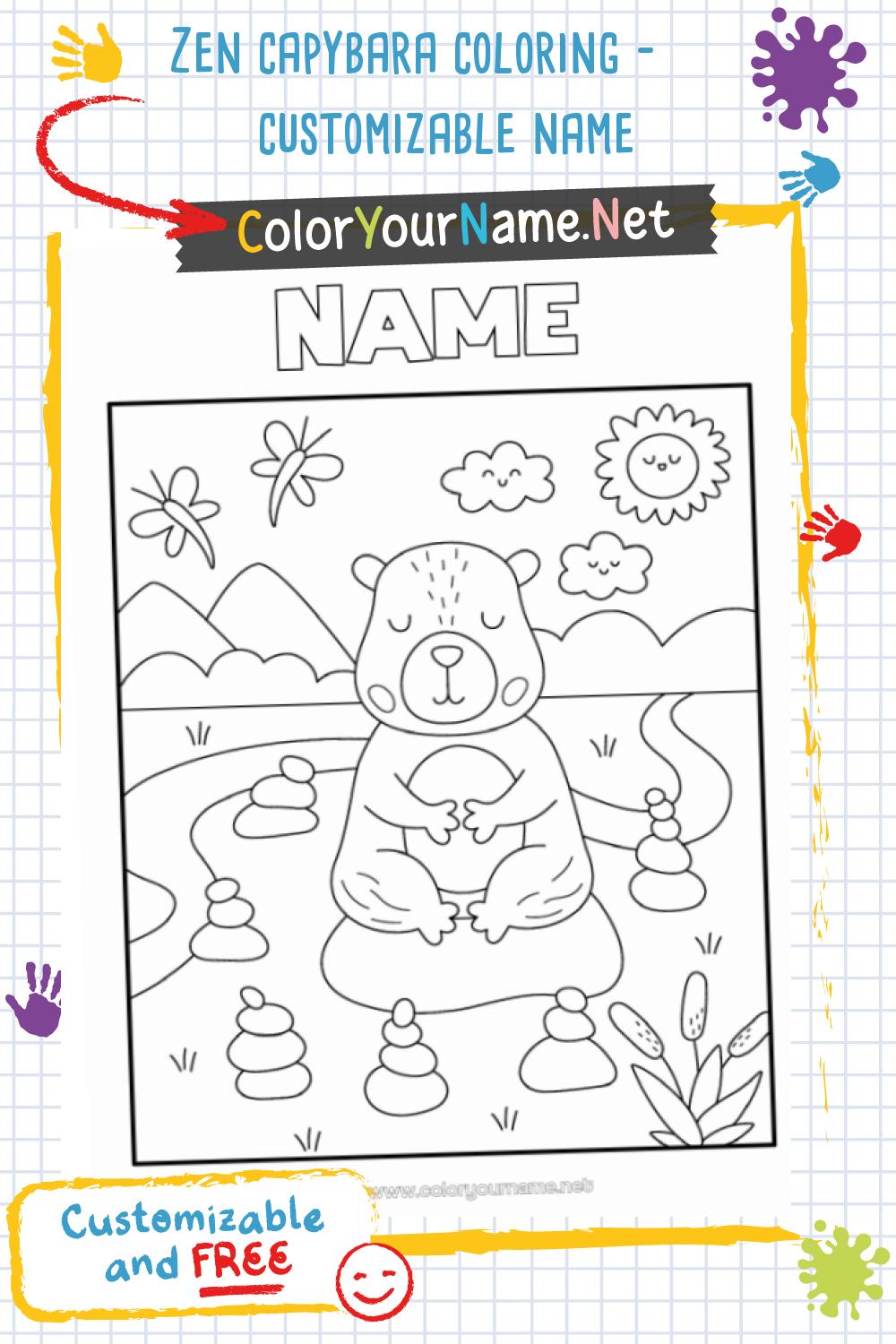 Zen capybara coloring – customizable name
