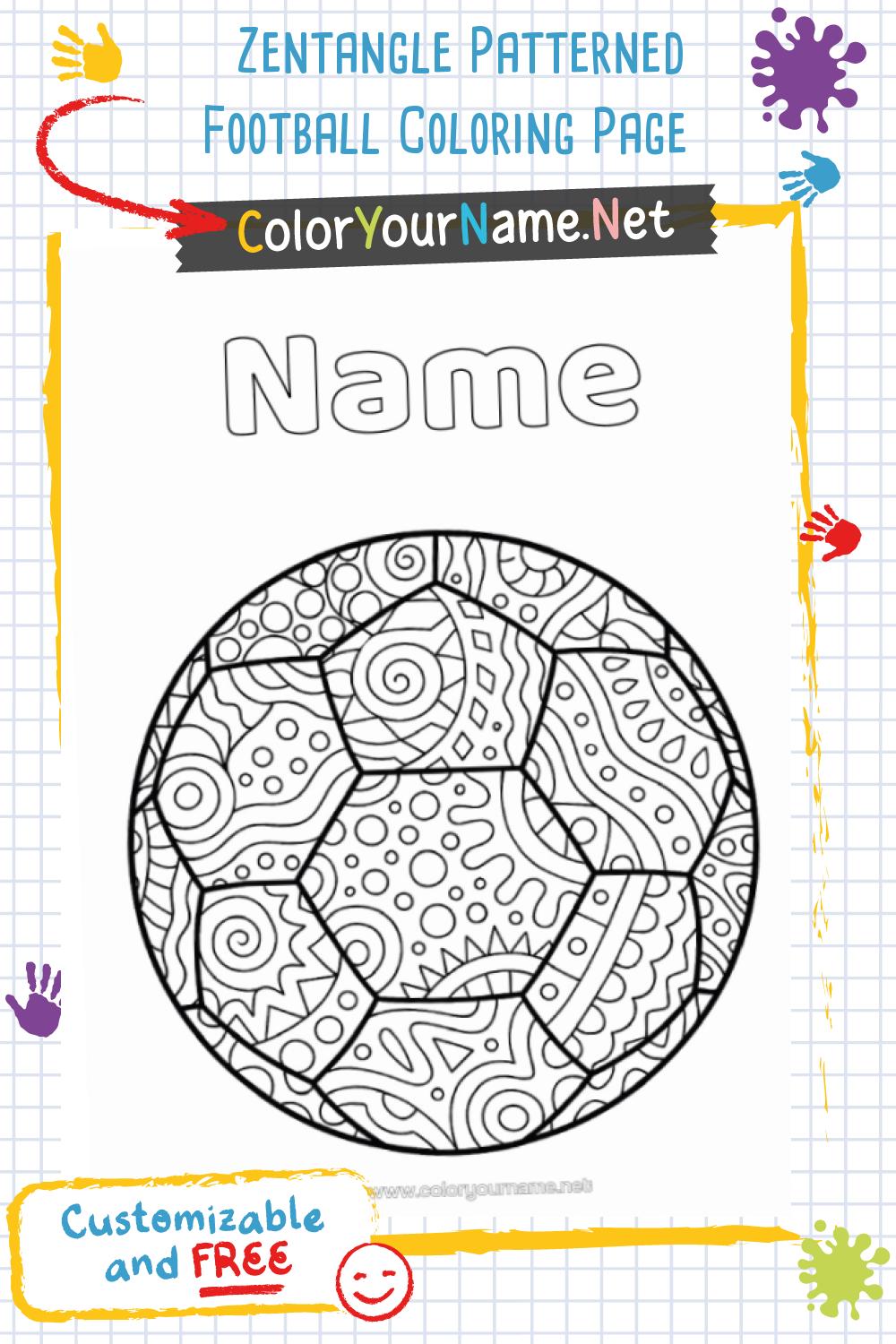 Zentangle Patterned Football Coloring Page