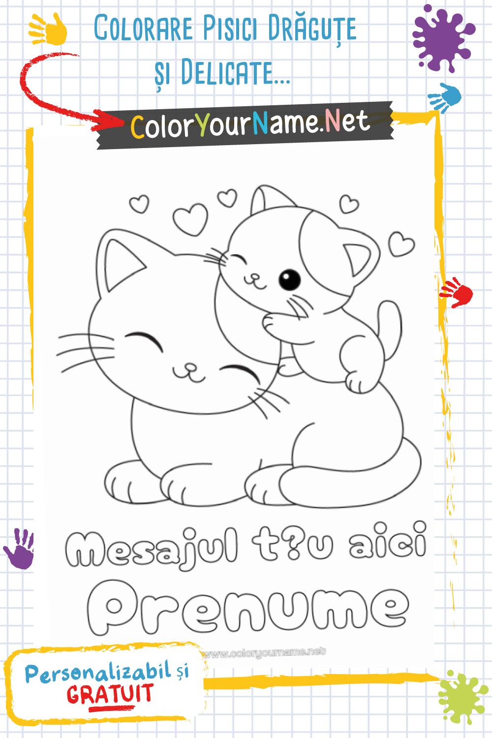 Colorare Pisici Drăguțe și Delicate de Personalizat