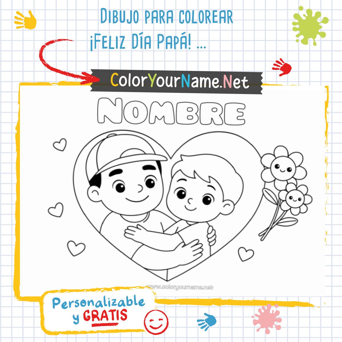 Dibujo para colorear ¡Feliz Día Papá! – Nombre para personalizar