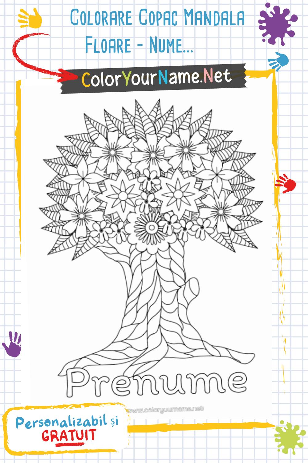 Colorare Copac Mandala Floare – Nume de personalizat
