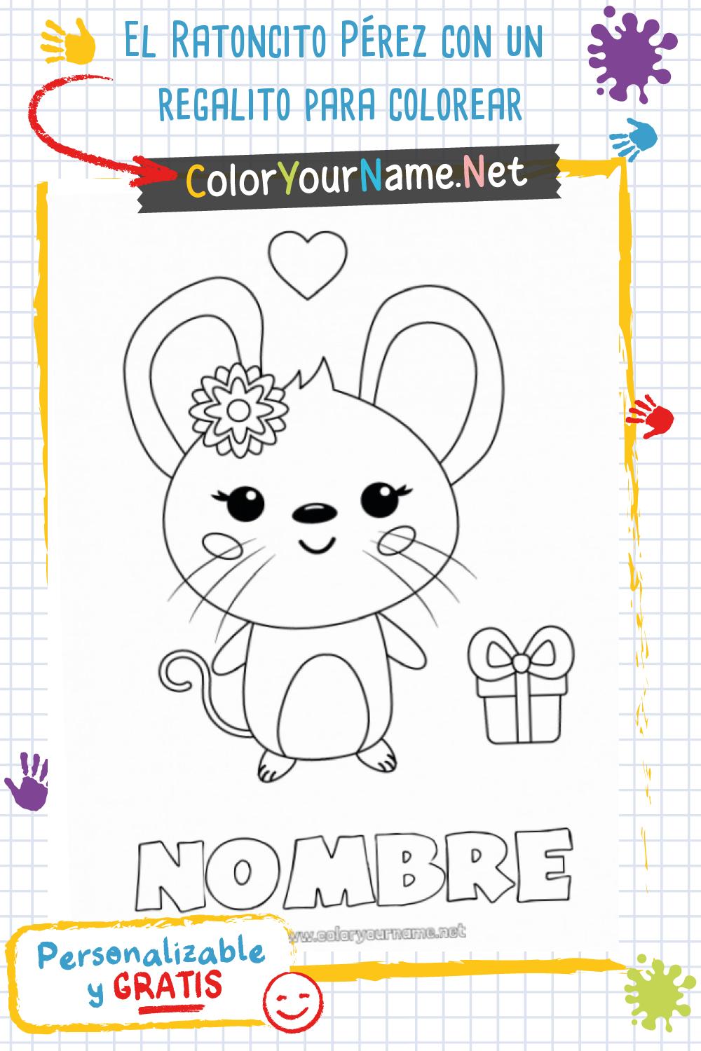 El Ratoncito Pérez con un regalito para colorear