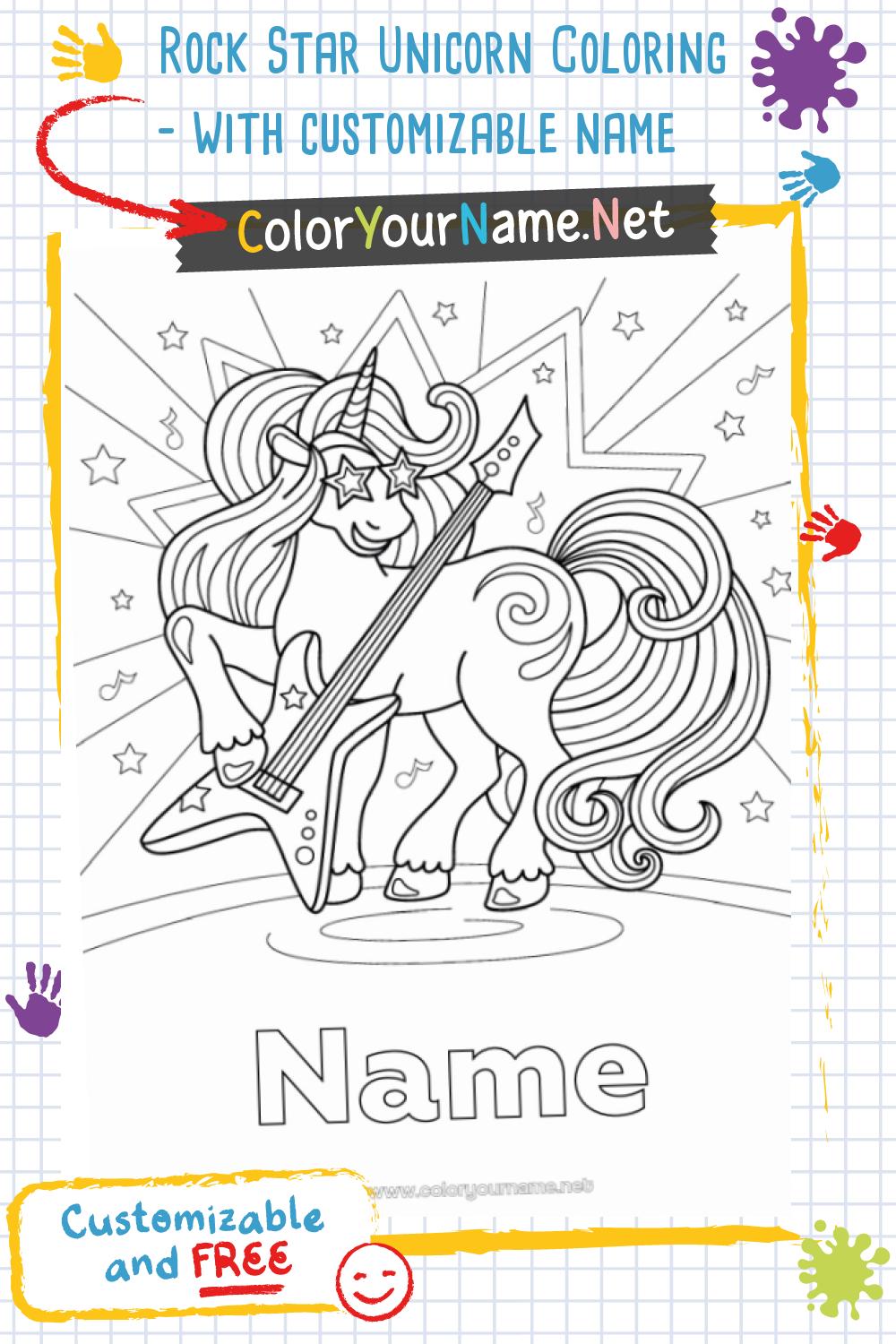 Rock Star Unicorn Coloring – with customizable name