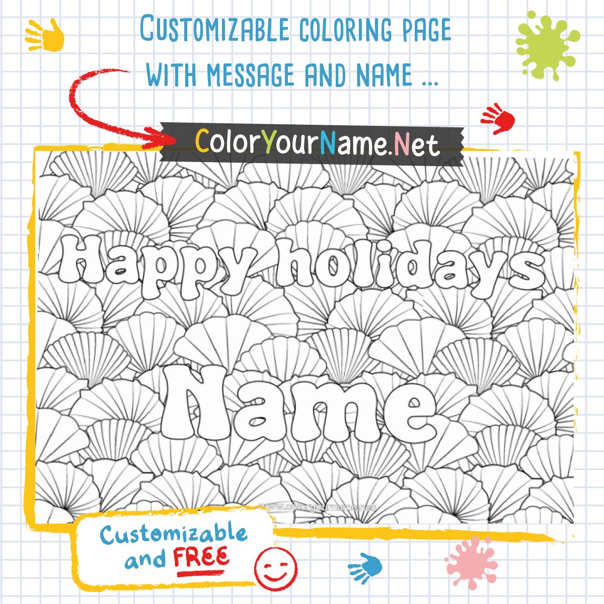 Customizable coloring page with message and name – Shell pattern