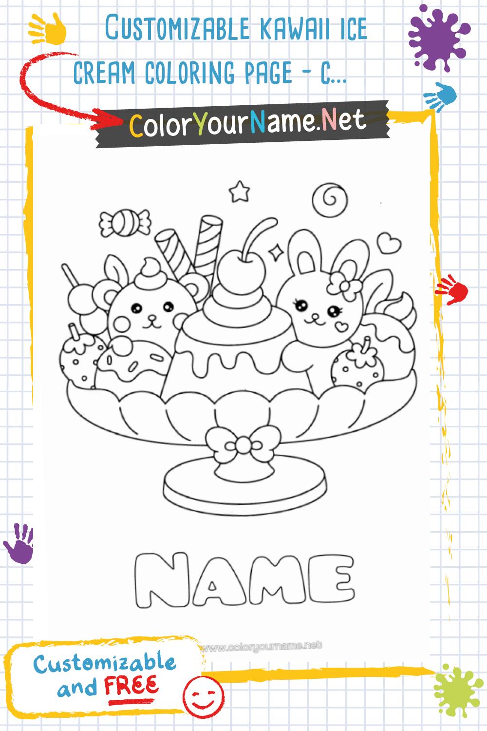 Customizable kawaii ice cream coloring page – cute animals to print