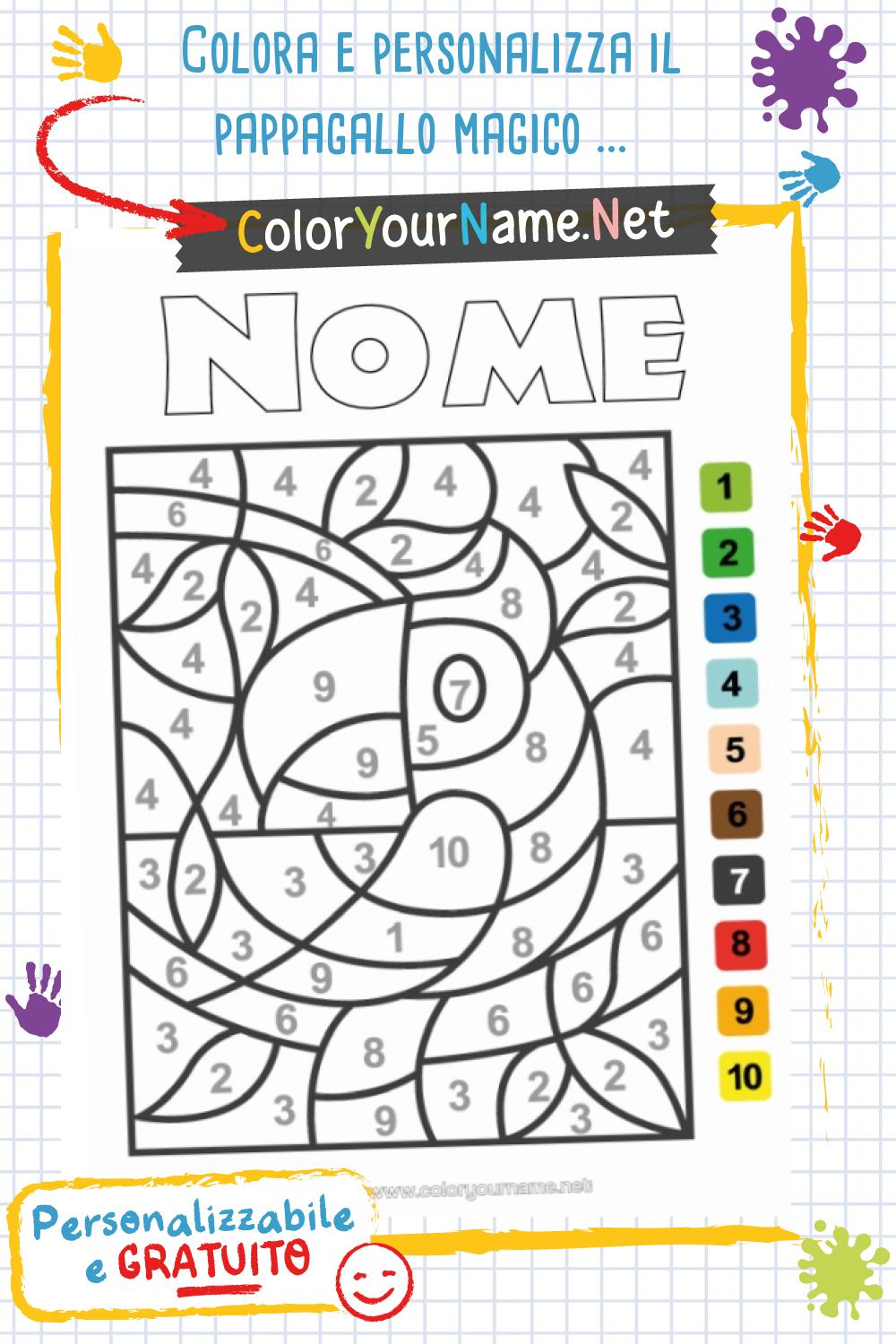 Colora e personalizza il pappagallo magico – numeri da 1 a 10