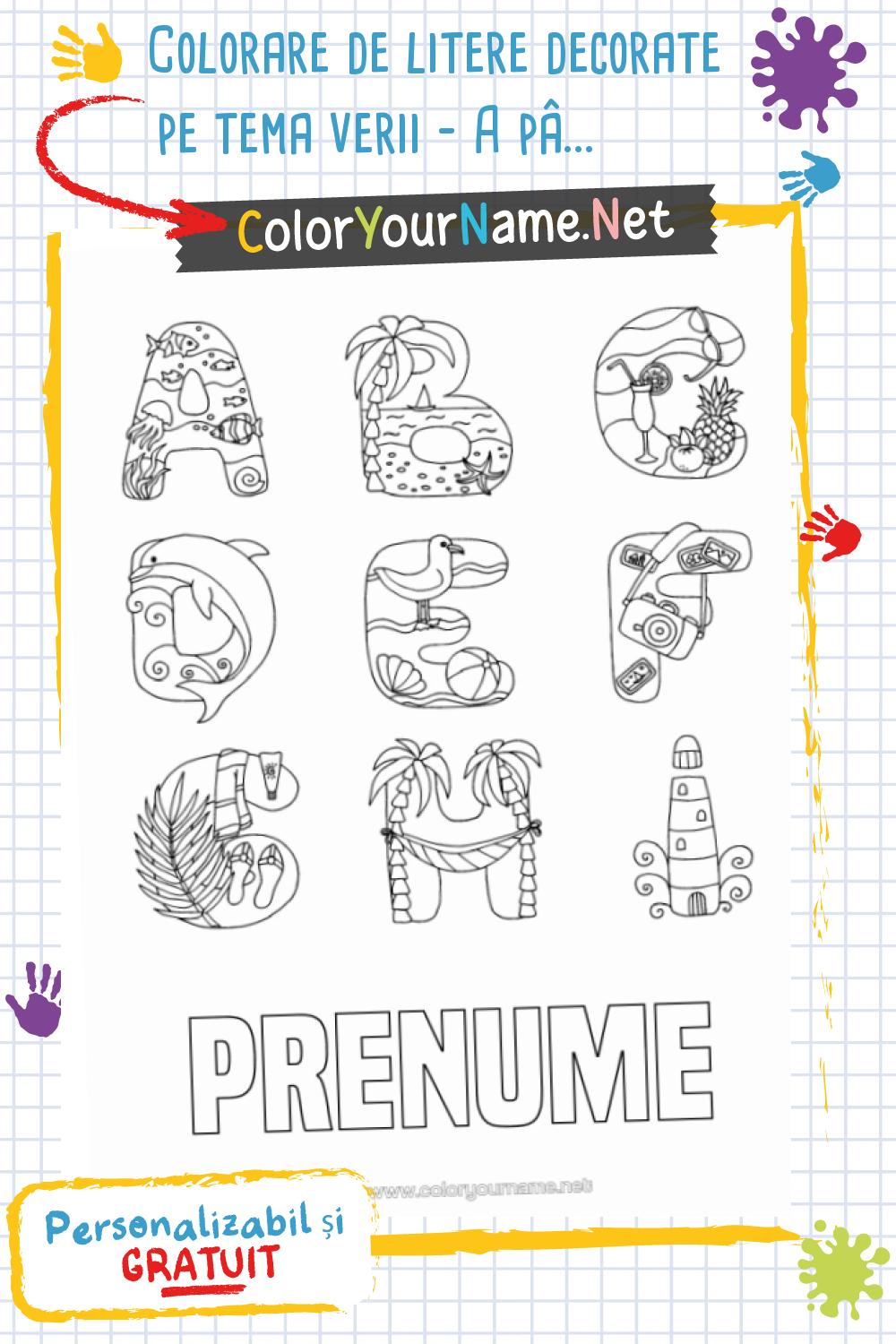 Colorare de litere decorate pe tema verii – A până la I