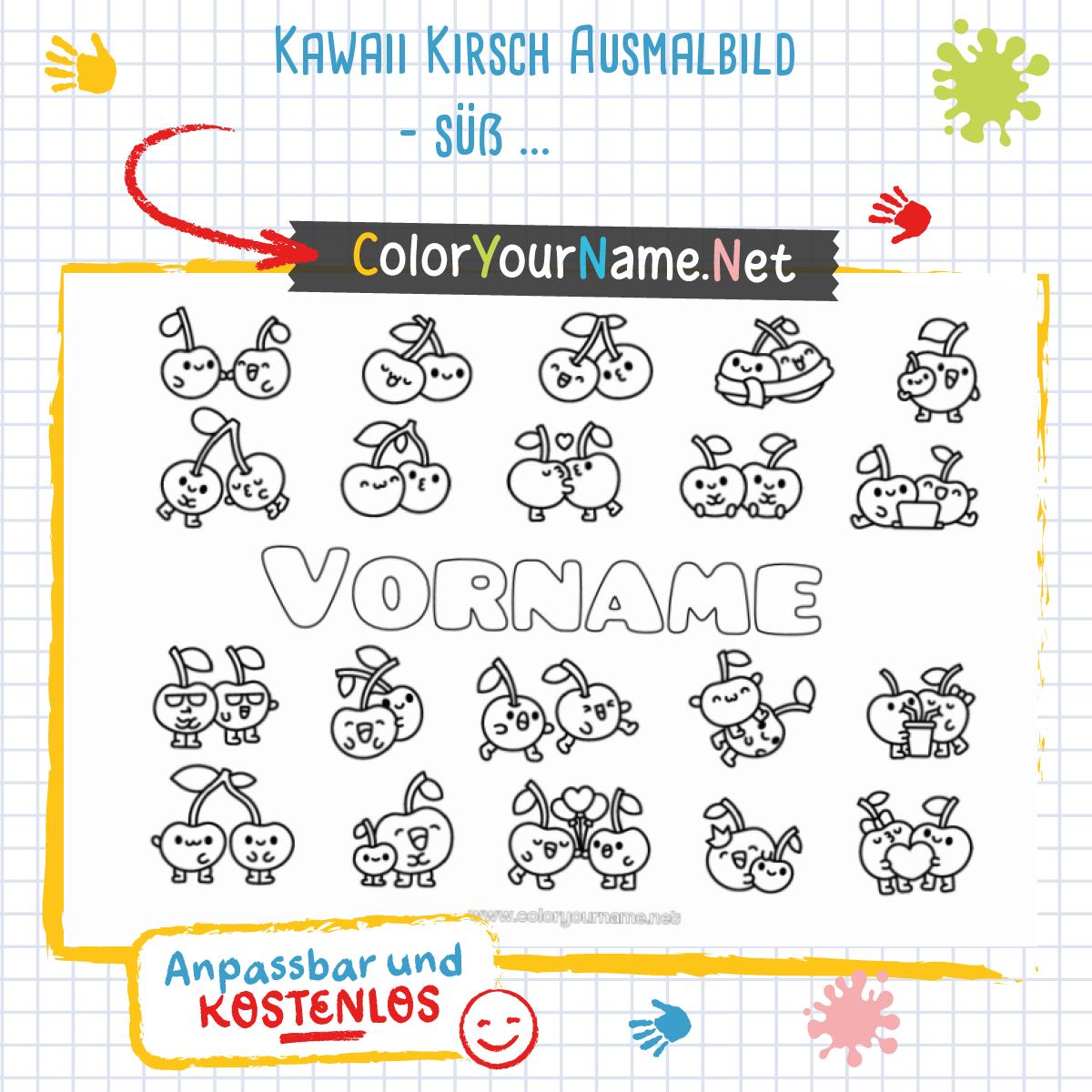 Kawaii Kirsch Ausmalbild – süß zum Personalisieren