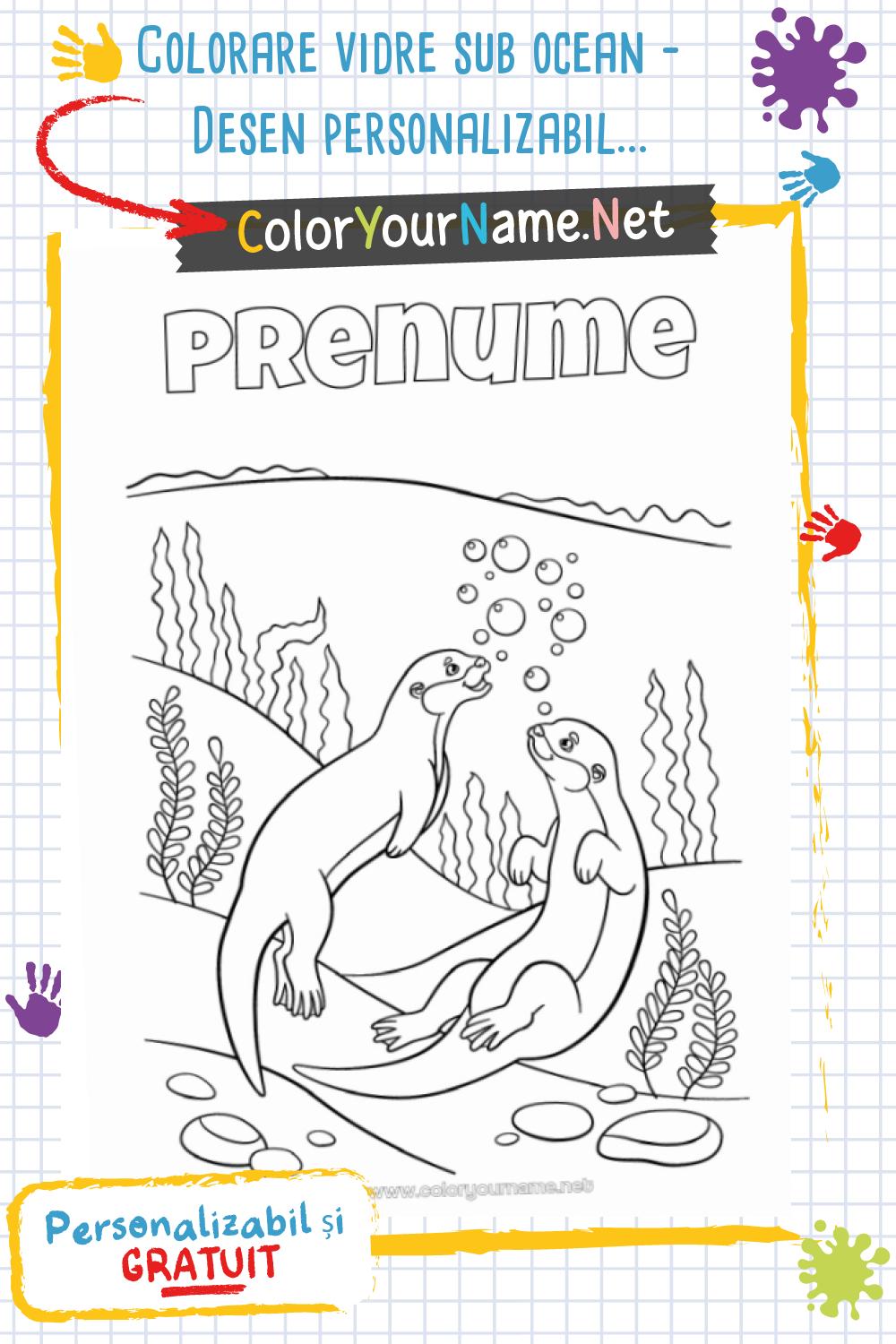 Colorare vidre sub ocean – Desen personalizabil de imprimat