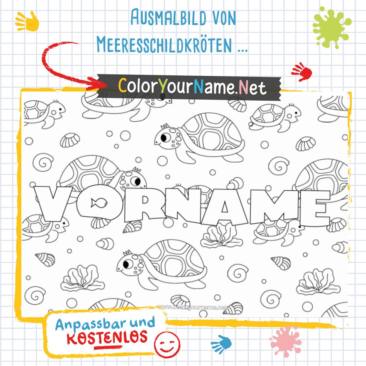 Ausmalbild von Meeresschildkröten zum Ausdrucken mit Namen oder ...