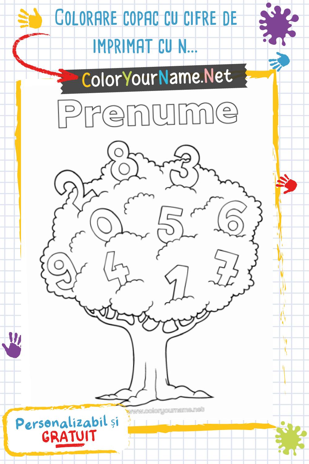 Colorare copac cu cifre de imprimat cu nume personalizat