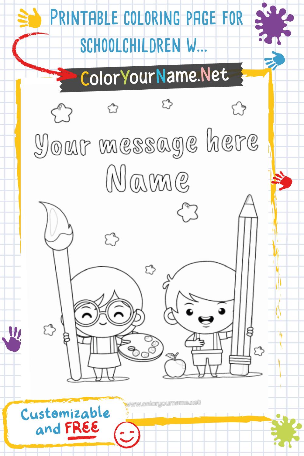 Printable coloring page for schoolchildren with crayons and brushes ...