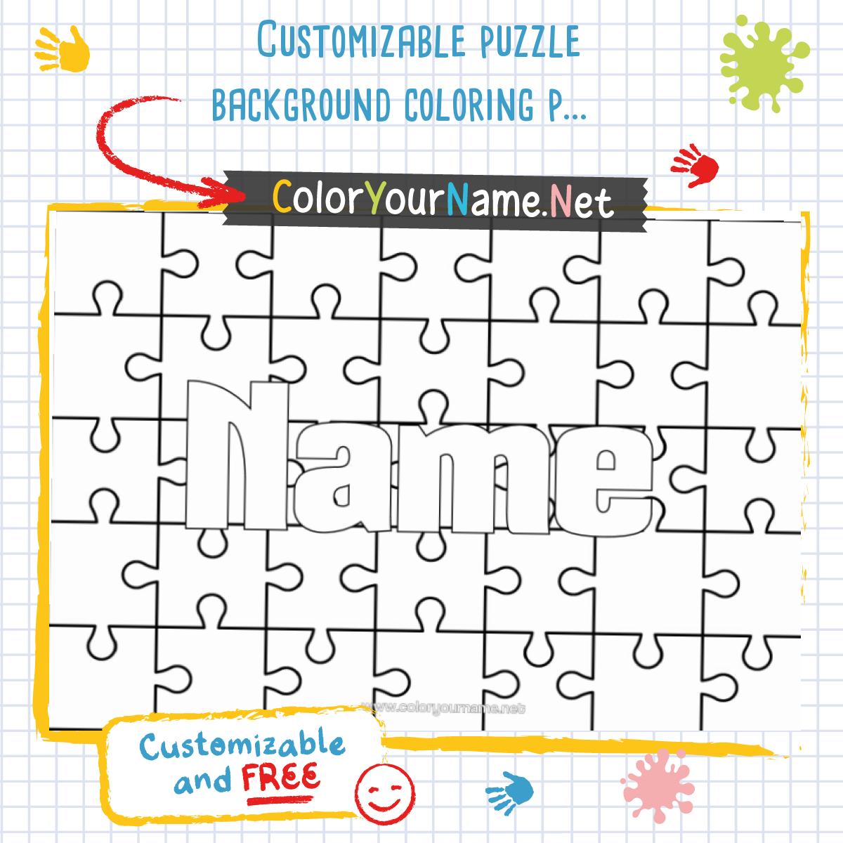 Customizable puzzle background coloring page with name to print.