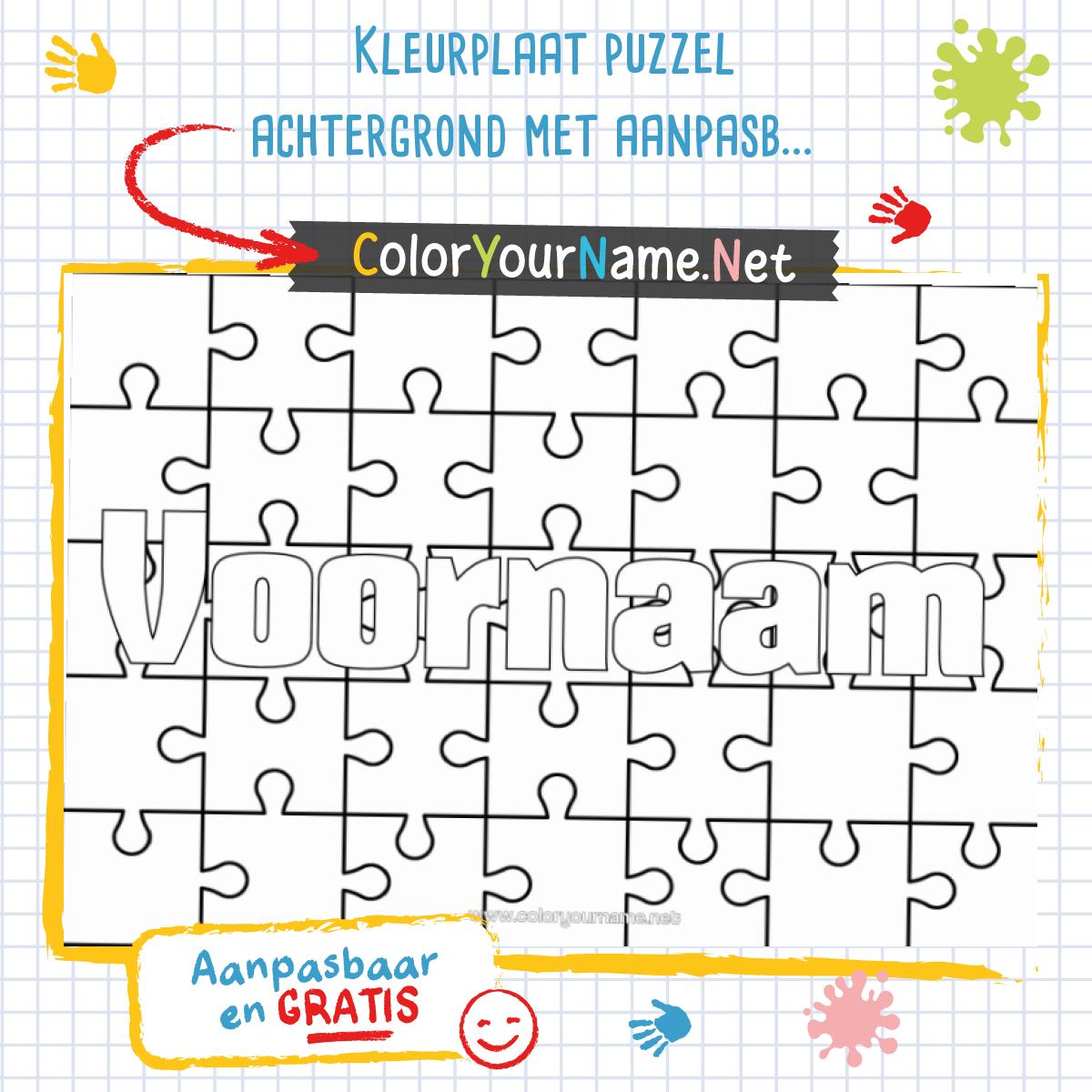 Kleurplaat puzzel achtergrond met aanpasbare naam om te printen