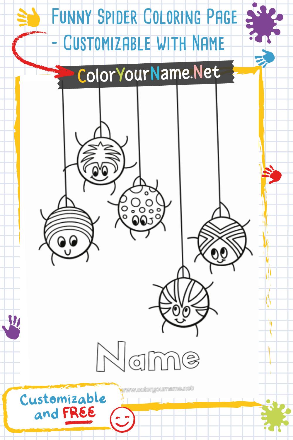 Funny Spider Coloring Page – Customizable with Name