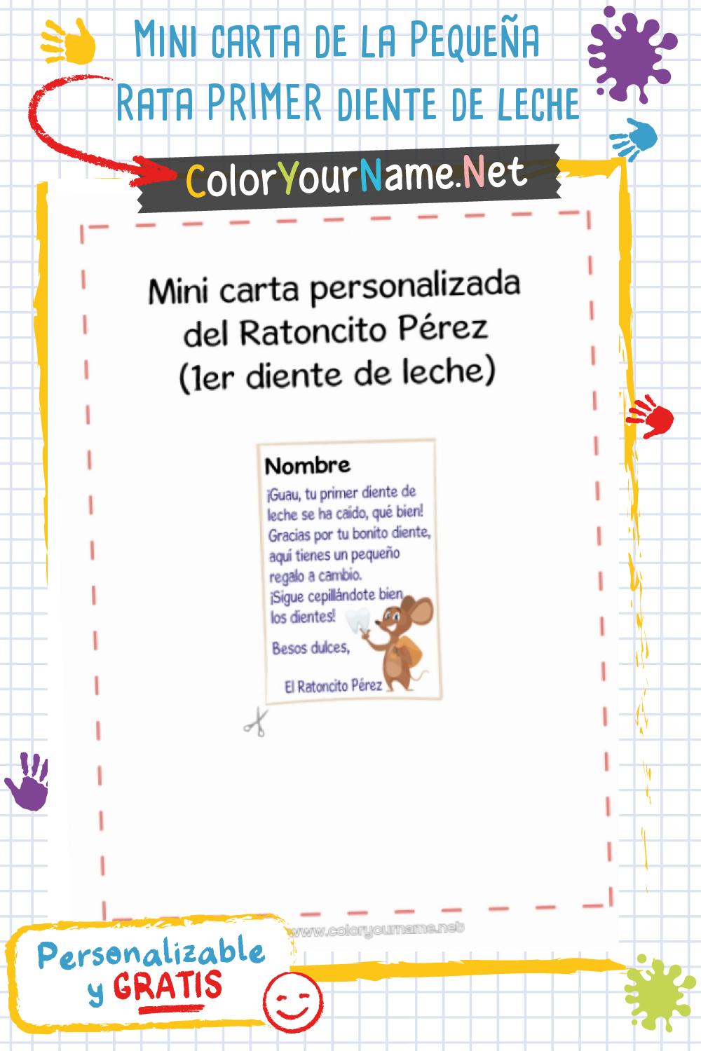 Mini carta de la Pequeña Rata PRIMER diente de leche